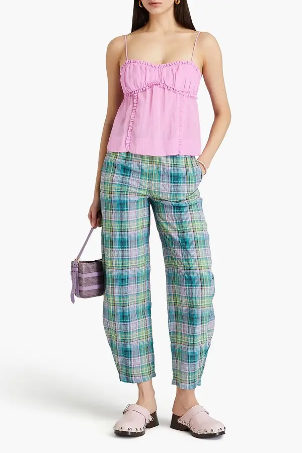 Ganni Ruffled Taffeta Top In Baby Pink - 50% Off | Editorialist